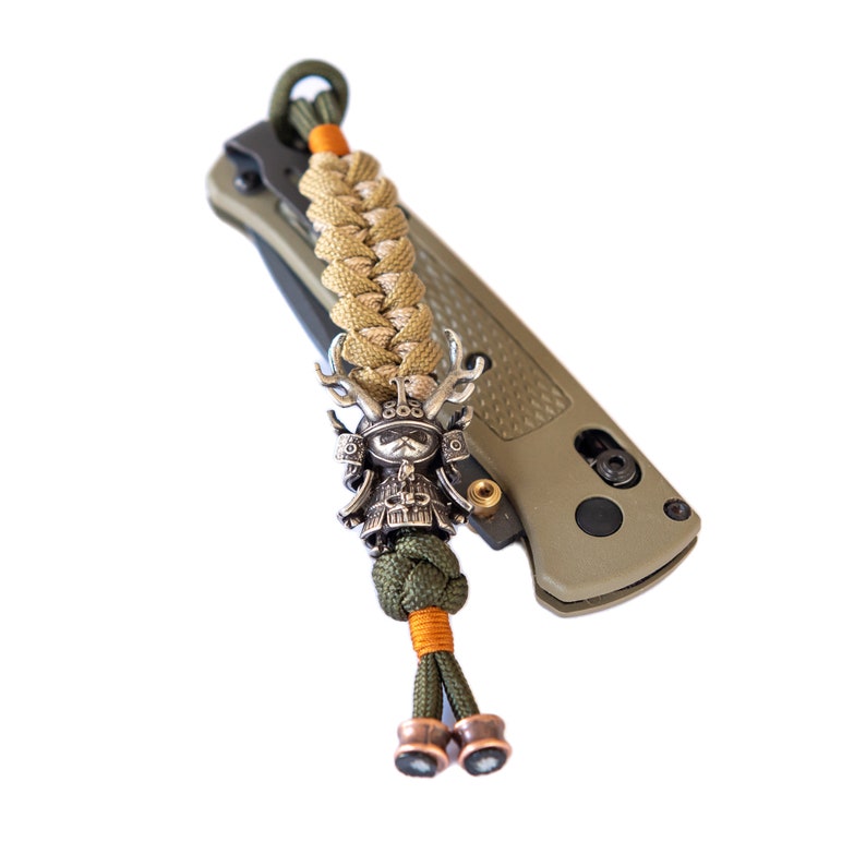Japanese Samurai Warrior Metal EDC Beads Skull Helmet Paracord Lanyard ...