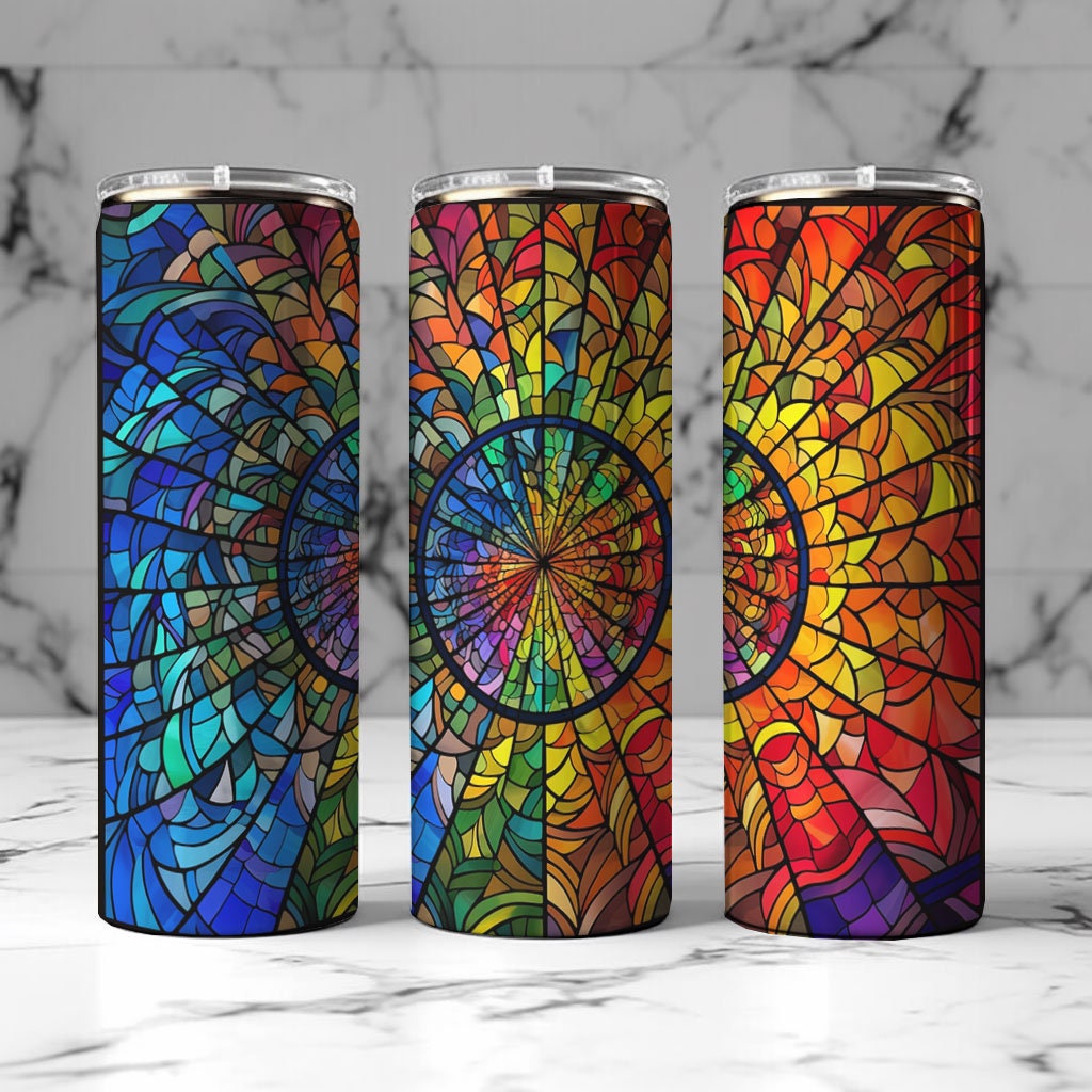 Stained Glass Tumbler Wrap PNG, Stained Glass Patterns, Stained Glass ...