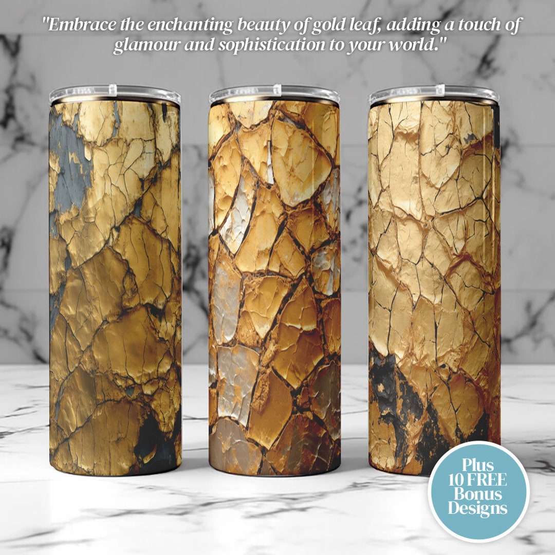 4 X Gold Leaf Tumbler 20oz Skinny Tumbler Sublimation Design, Gold Leaf ...