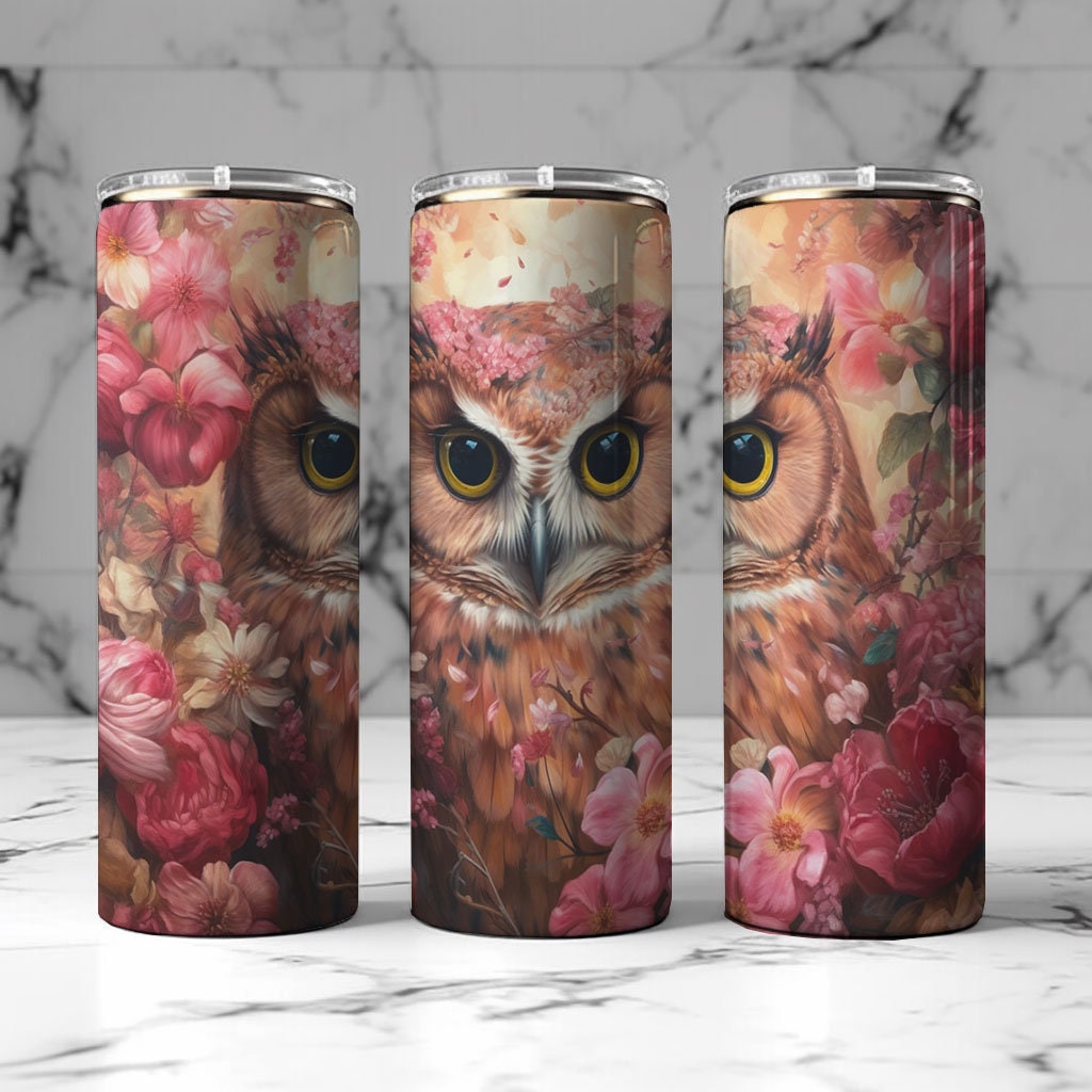 Flowers Owl Tumbler Wrap PNG, Owl Png, Owl Tumbler, Bird Tumbler Wrap ...