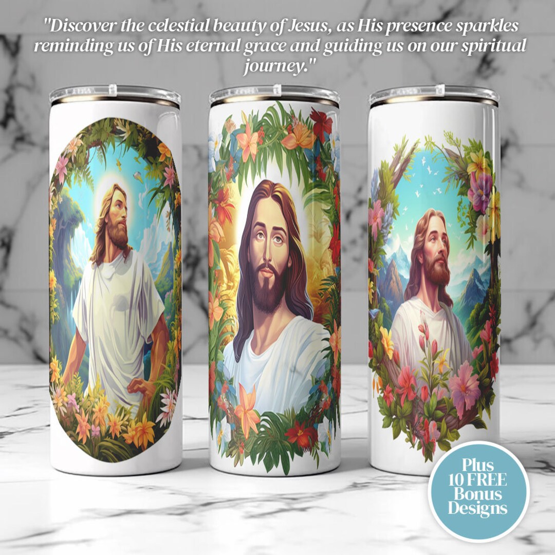 3 X Jesus in Circle Tumbler 20oz Skinny Tumbler Sublimation Design ...