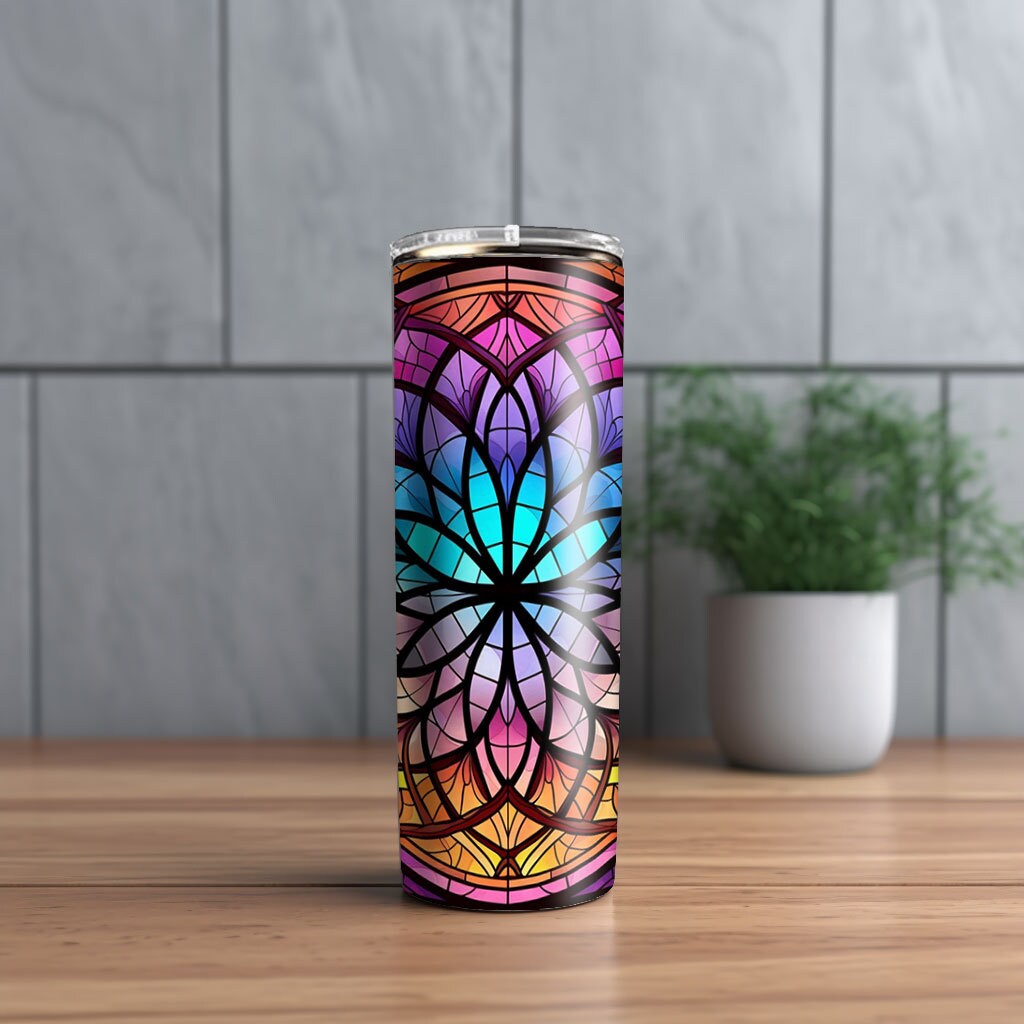 Rainbow Stained Glass Tumbler Wrap PNG, Stained Glass Patterns, Stained ...