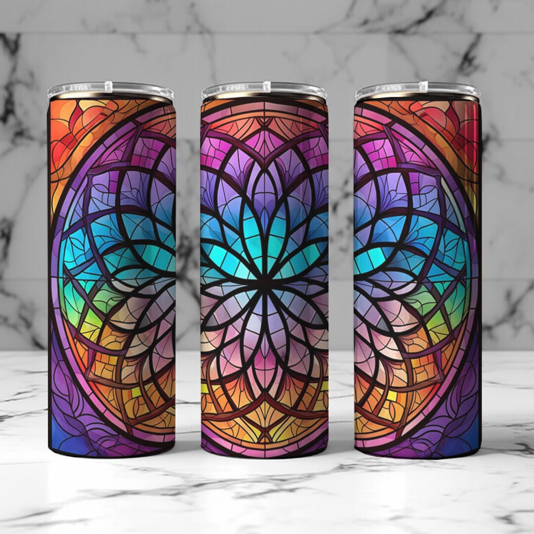 Rainbow Stained Glass Tumbler Wrap PNG, Stained Glass Patterns, Stained ...