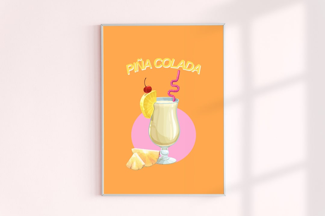 Retro Cocktails Poster, Pina Colada Print, Colorful Wall Decor, Drinks ...