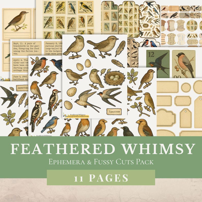 Ephemera Kit | Bird-themed Fussy Cuts | Feathered Whimsy - Etsy New Zealand