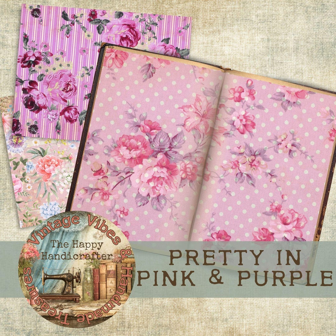 Journal Papers | Vintage Floral Papers | Pretty in Pink & Purple - Etsy