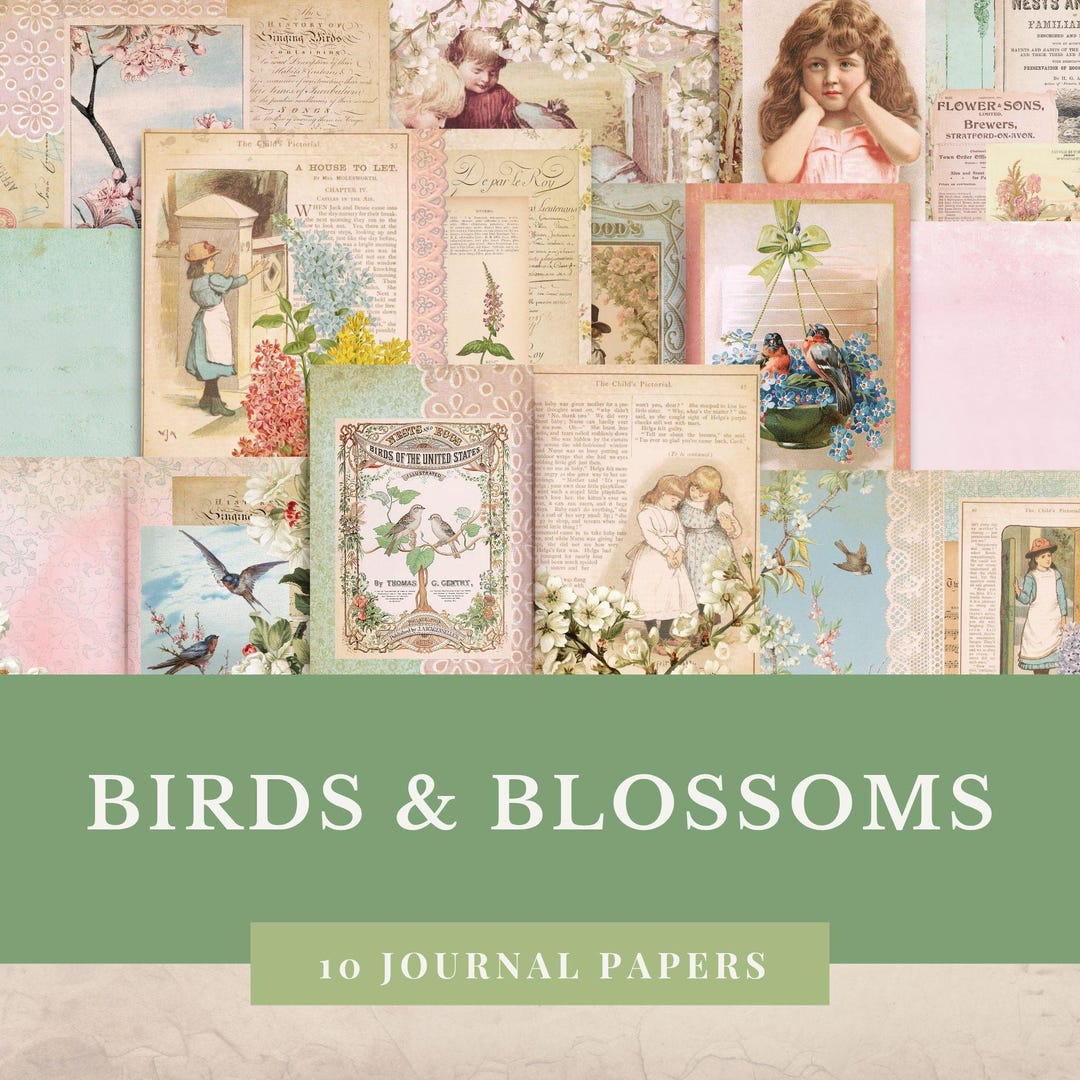 Birds & Blossoms Journal Papers – Printable Vintage Junk Journal Pages ...
