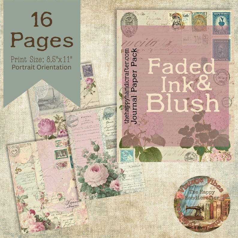 Paris-inspired Tall, Slim Journal Papers - Faded Ink & Blush - Etsy