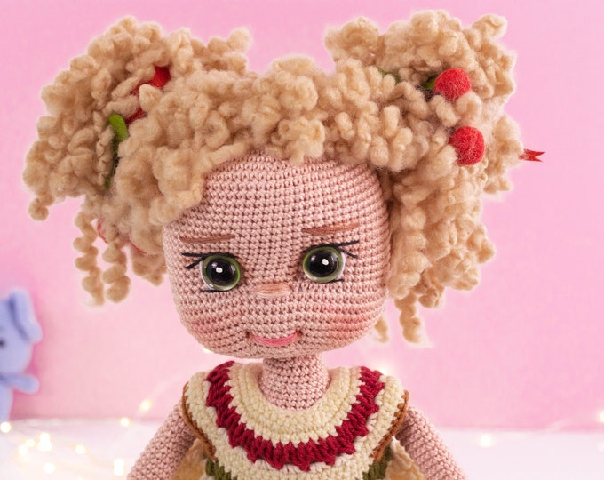Crochet Doll Curly Clara, Amigurumi Doll, Granddaughter Gift, Crochet ...
