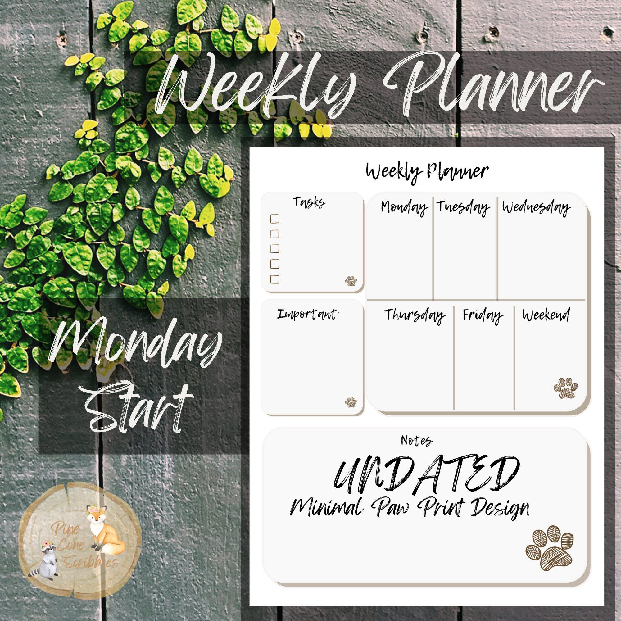 Weekly Planner, Printable Weekly Planner, Printable, Weekly, Paw Prints ...