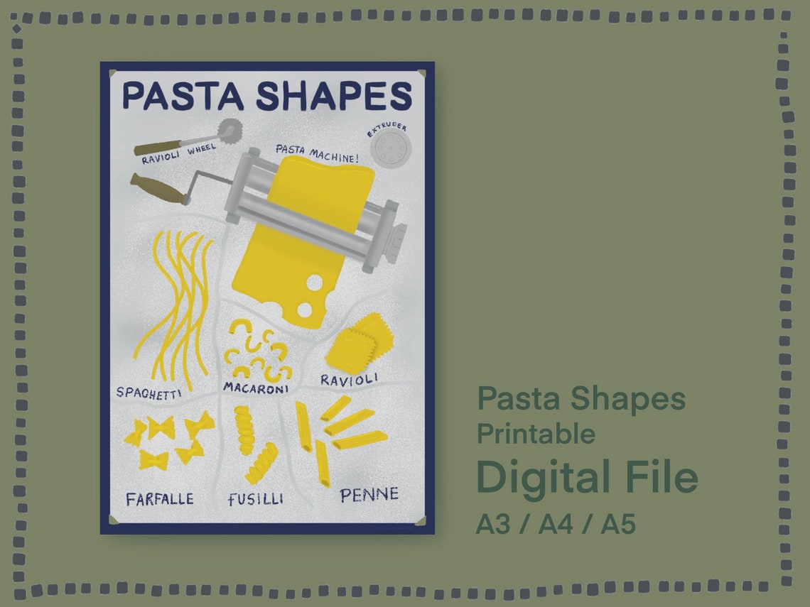 Pasta Shapes - Printable Children’s Poster - Educational Poster, Home ...