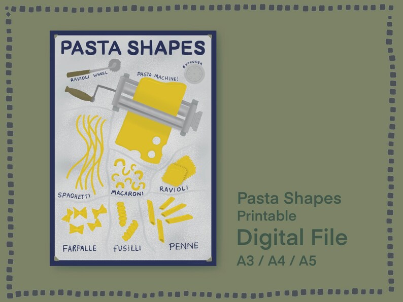 Pasta Shapes - Printable Children’s Poster - Educational Poster, Home ...