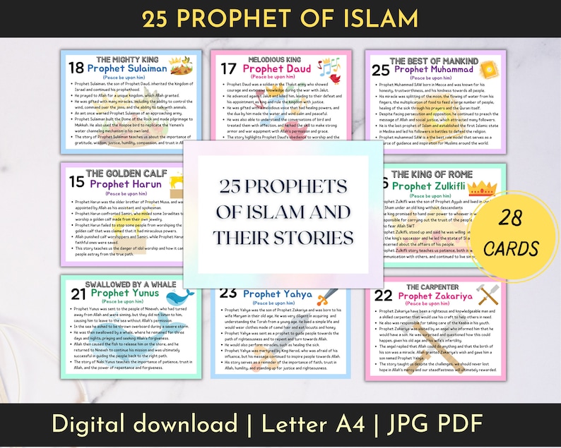 25 Prophets of Islam Card, Muslim Flashcard, Educational Quran, Islamic ...