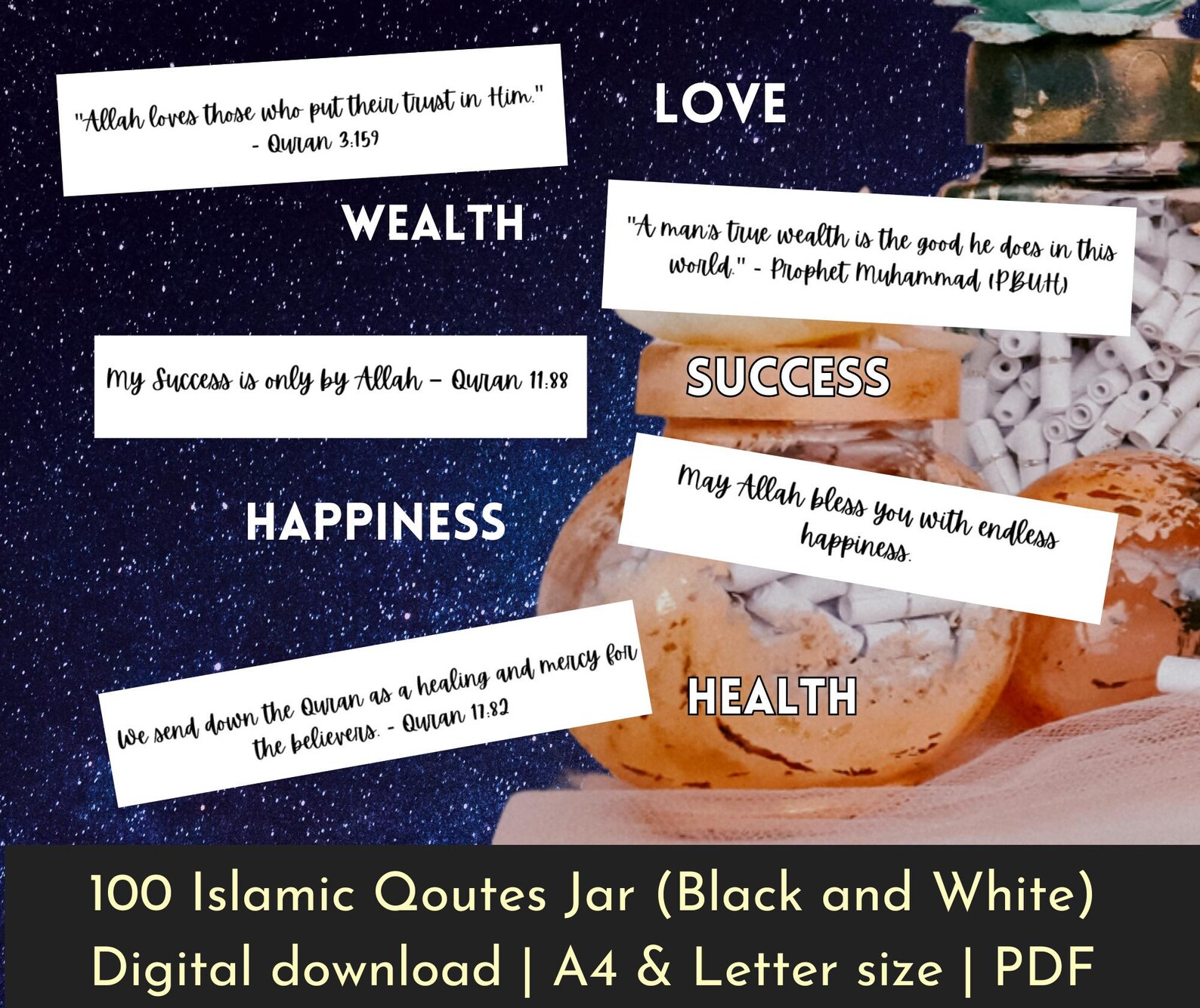 Printable Islamic Jar, Inspirational Duas, Quran Verse, Islam Gift Set ...