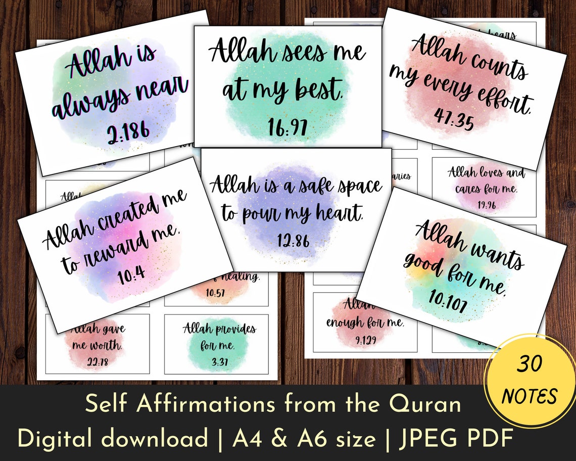Self Affirmations From Quran, Positive Islamic Card Muslim ...