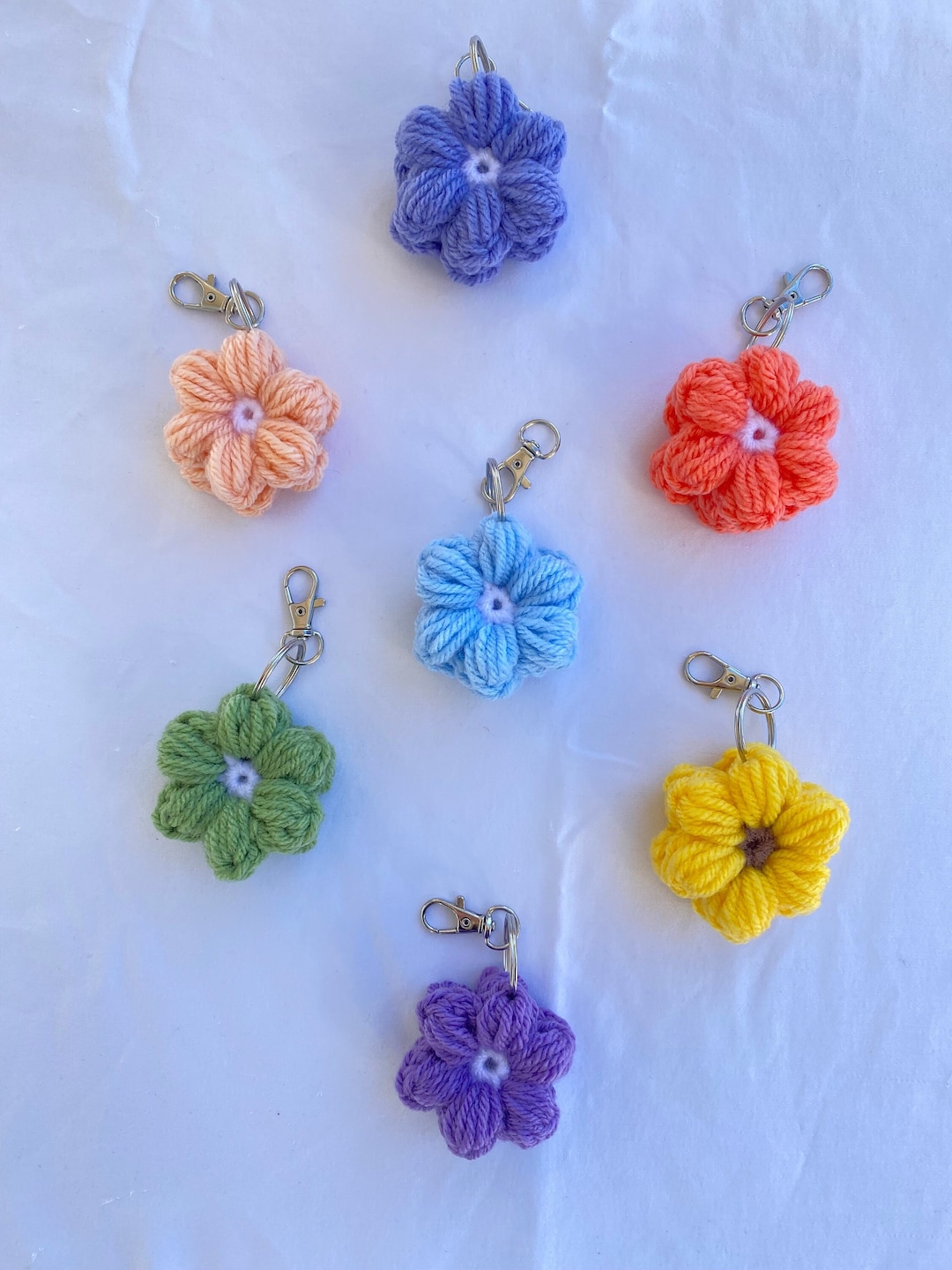 Flower Crochet Keychain | Handmade Crochet Flower Keychain | Colorful ...