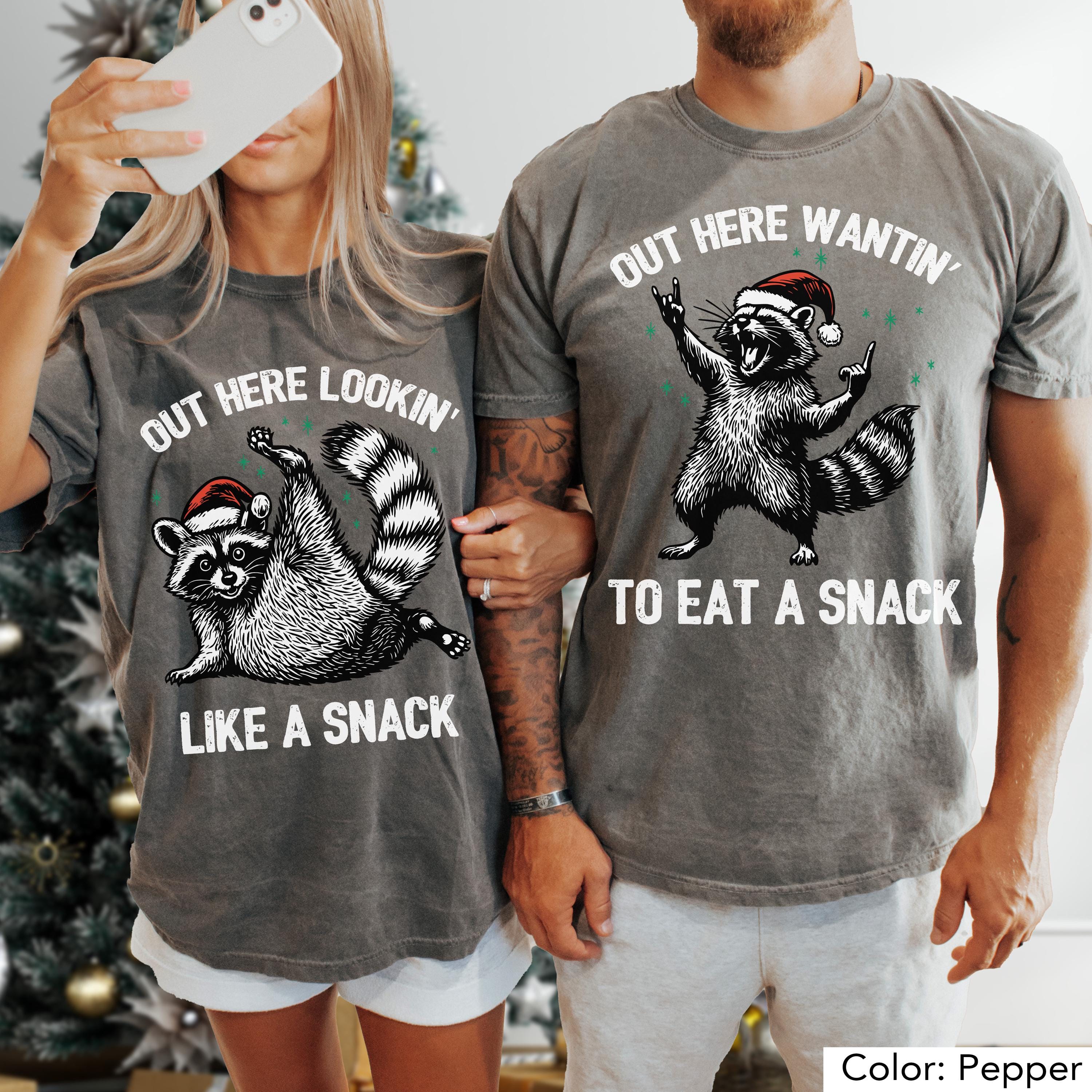 Feral Raccoon Funny Matching Couples Christmas Shirt Couple Tshirt ...