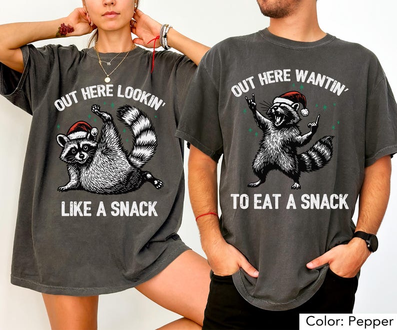 Feral Raccoon Funny Matching Couples Christmas Shirt Couple Tshirt ...
