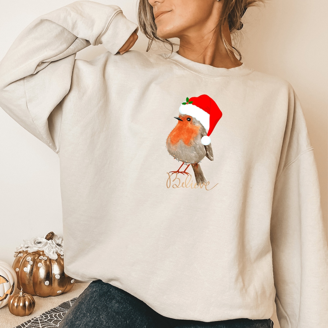 Christmas Robin Sweatshirt, Unisex Crewneck Robin Shirt, Cute Robin ...