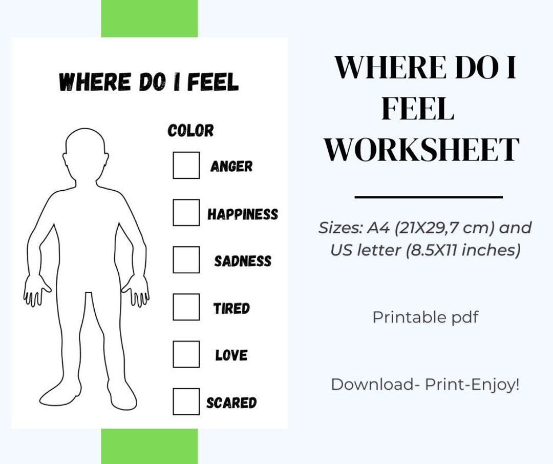 Where Do I Feel Worksheet, Emotion Awareness, School Worksheet ...