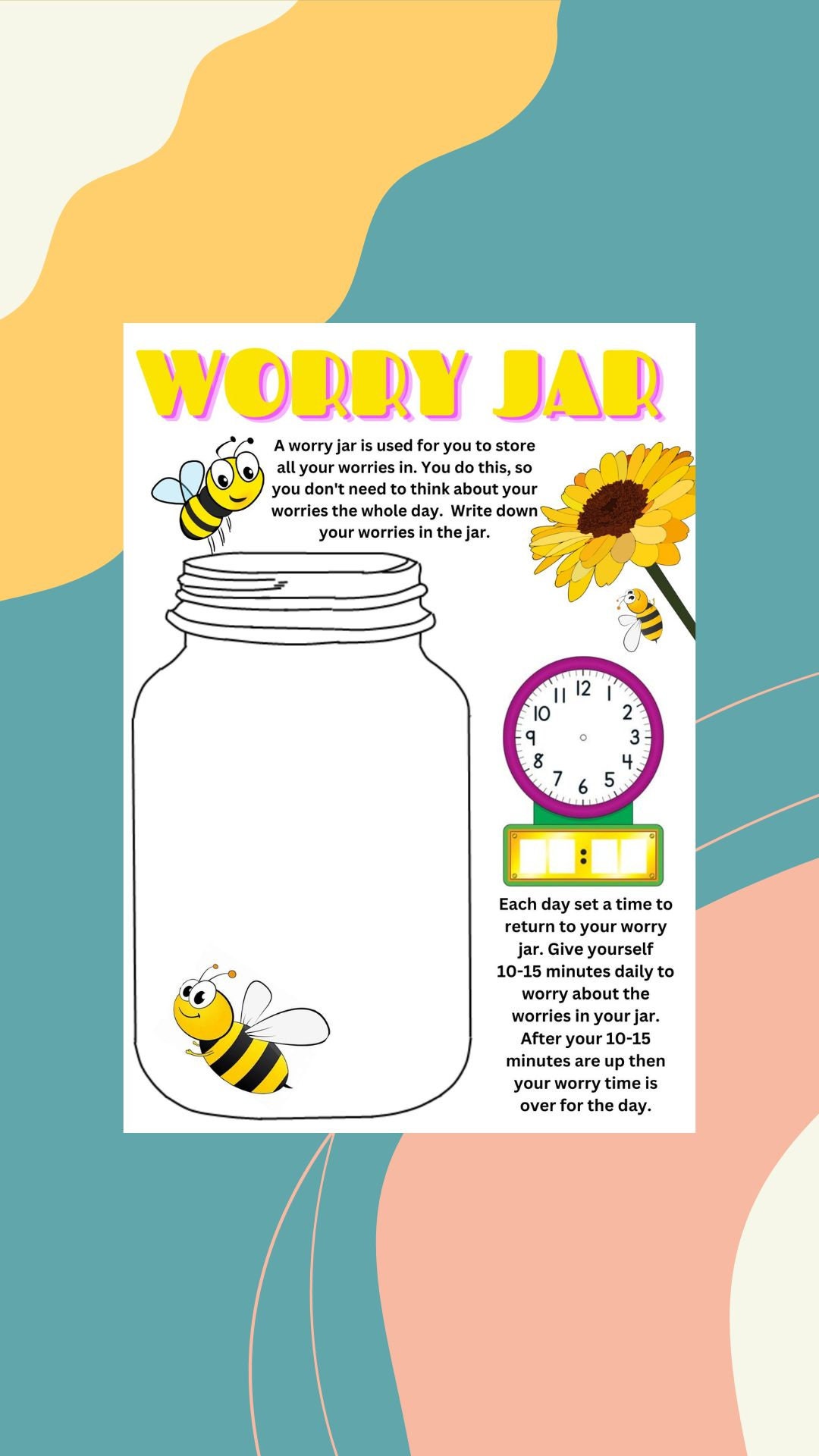 Worry Jar, Kids Worry Jar, Teens Worry Jar, Homeschool Worksheet ...