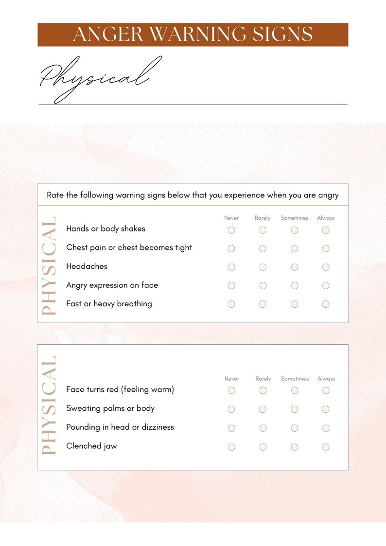 Anger Warning Signs for Teen Adolescence Anger Cues - Etsy