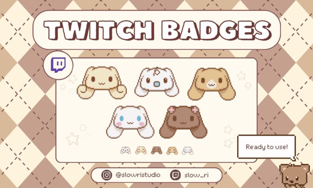 Kawaii Cinna & Friends Sub Badges Bit Badges | Kawaii Cute Dog Ears ...