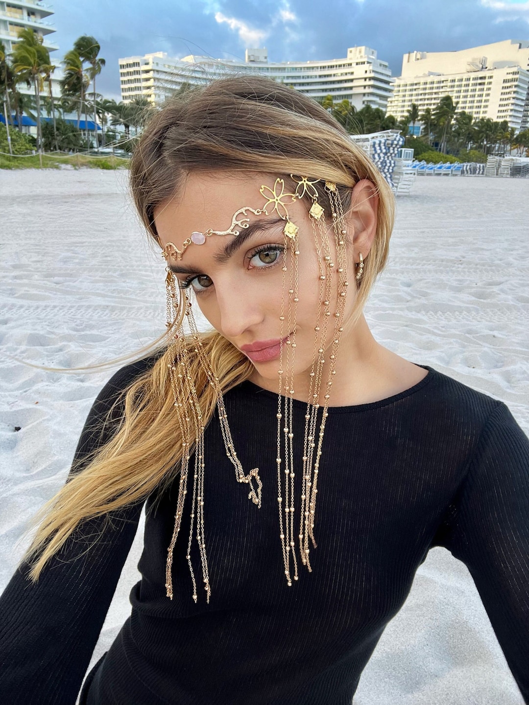 LULU FACE CHAIN / Gold Headpiece / Hair Jewellery / Festival and Rave ...