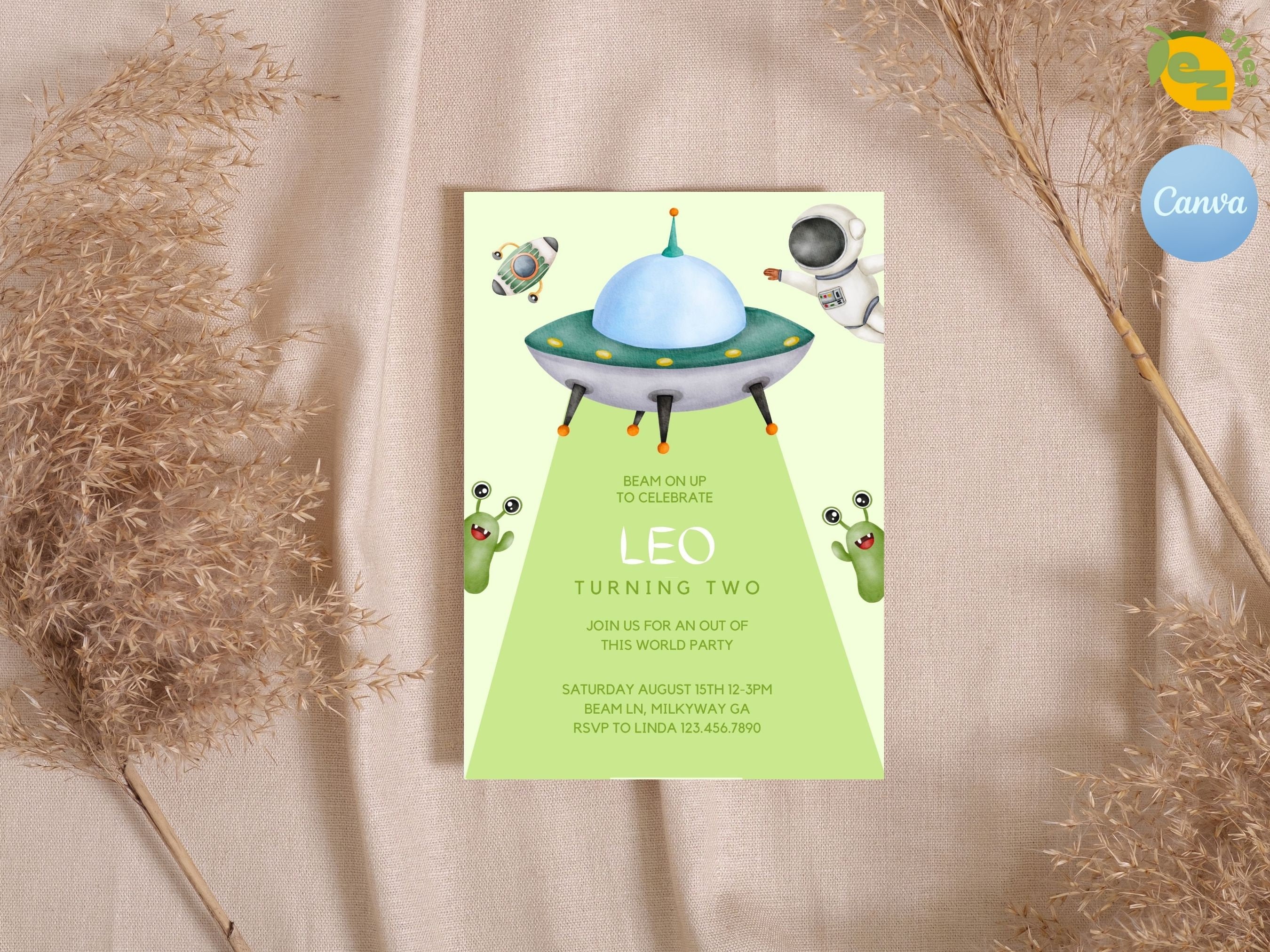 Editable Boys Alien Birthday Invitation UFO Green Birthday - Etsy