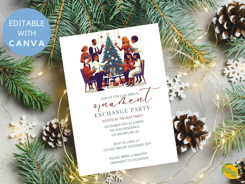 Christmas Ornament Exchange Invitation: Editable Holiday Party Template ...