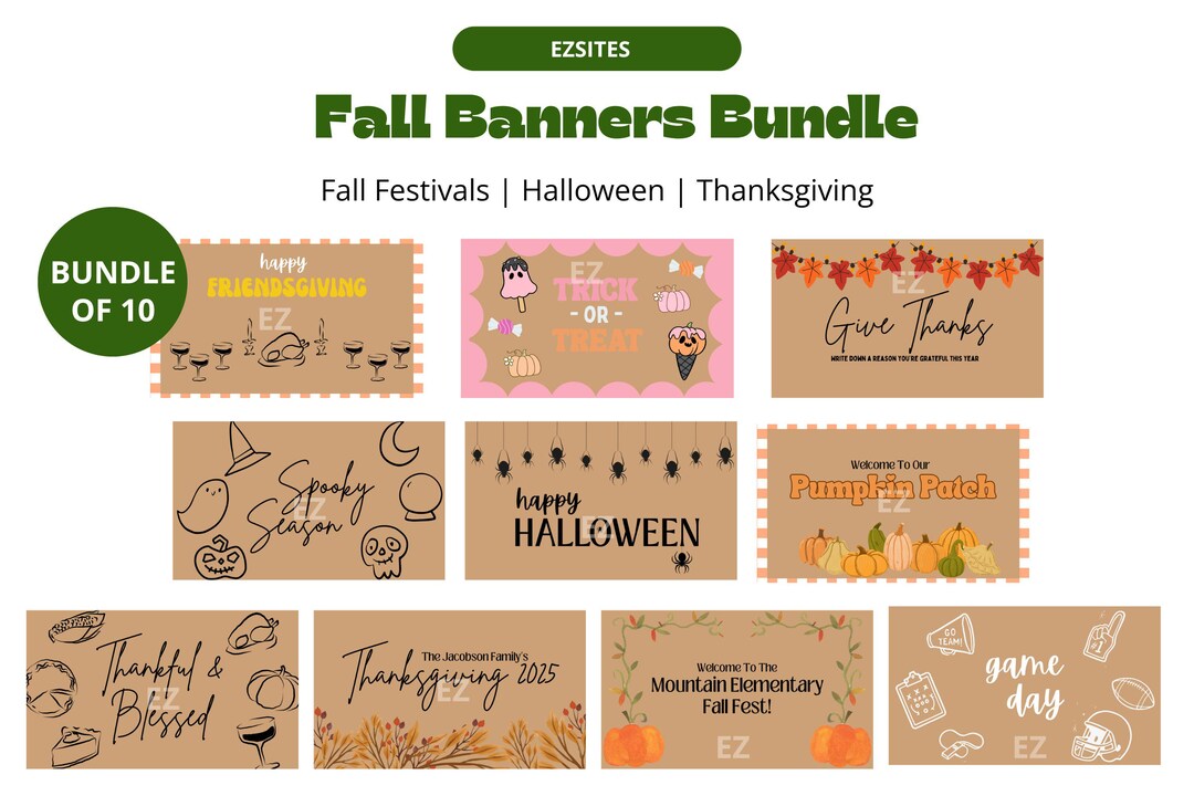 Fall Banner Templates: Editable Halloween, Thanksgiving, Autumn Decor ...