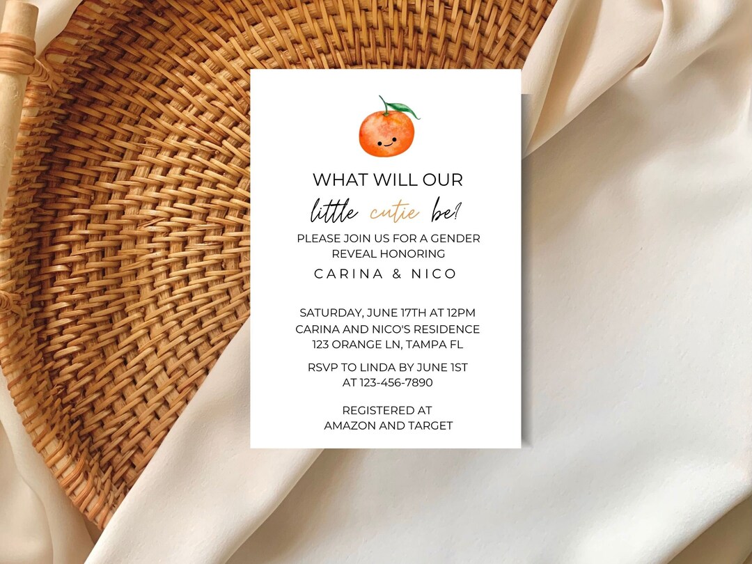 Editable Orange Gender Reveal Invitation | What Will Cutie Be ...