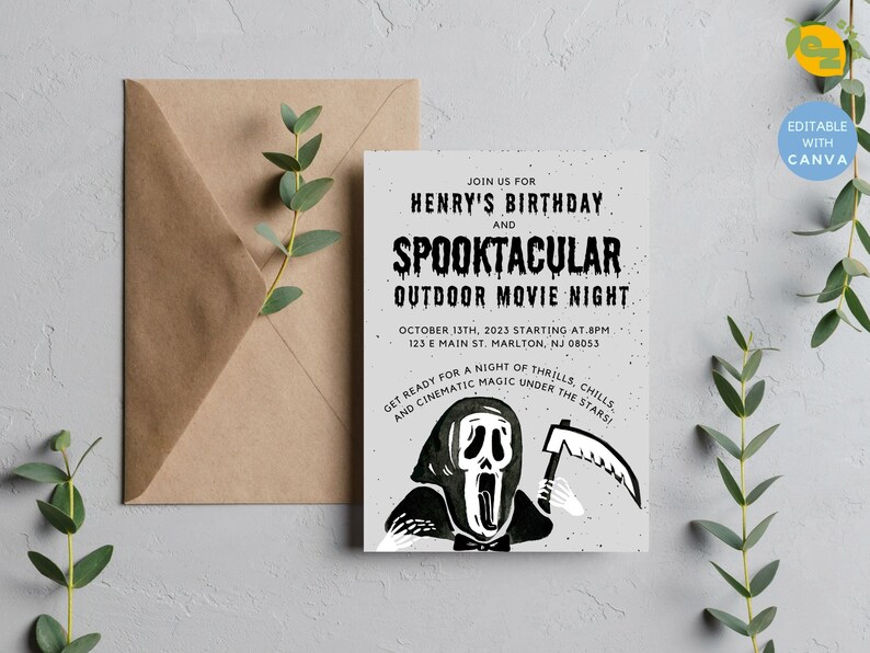 Spooktacular Horror Movie Birthday Invitation | Editable Halloween ...