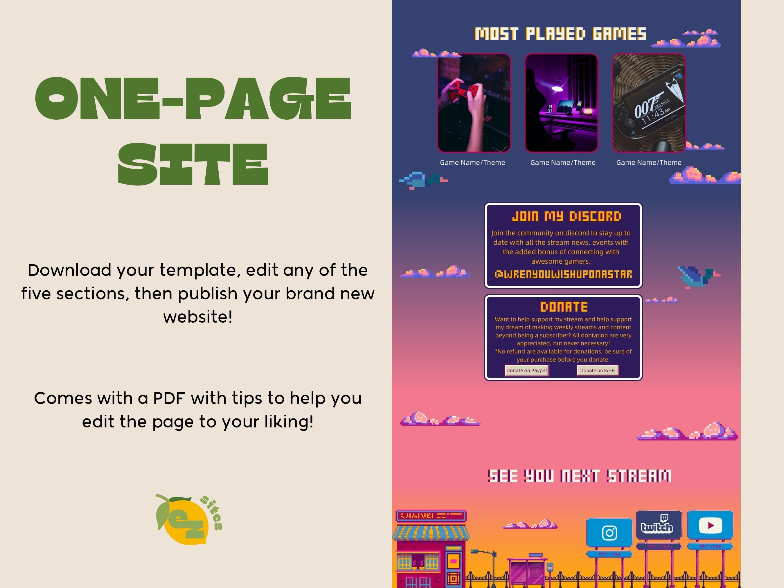 Pixel Life Canva Gaming Website Template | Life Stream Twitch Creator ...