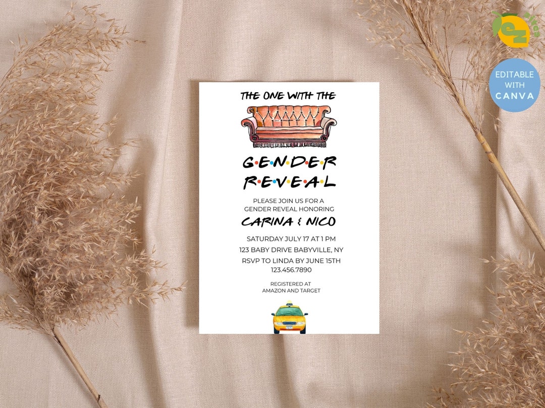 Friends Theme Gender Reveal Invitation: Editable Baby Shower Invite ...