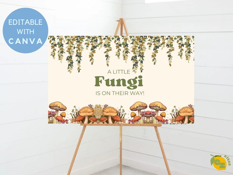 Editable Mushroom Baby Shower Banner | Little Fungi is on Their Way ...