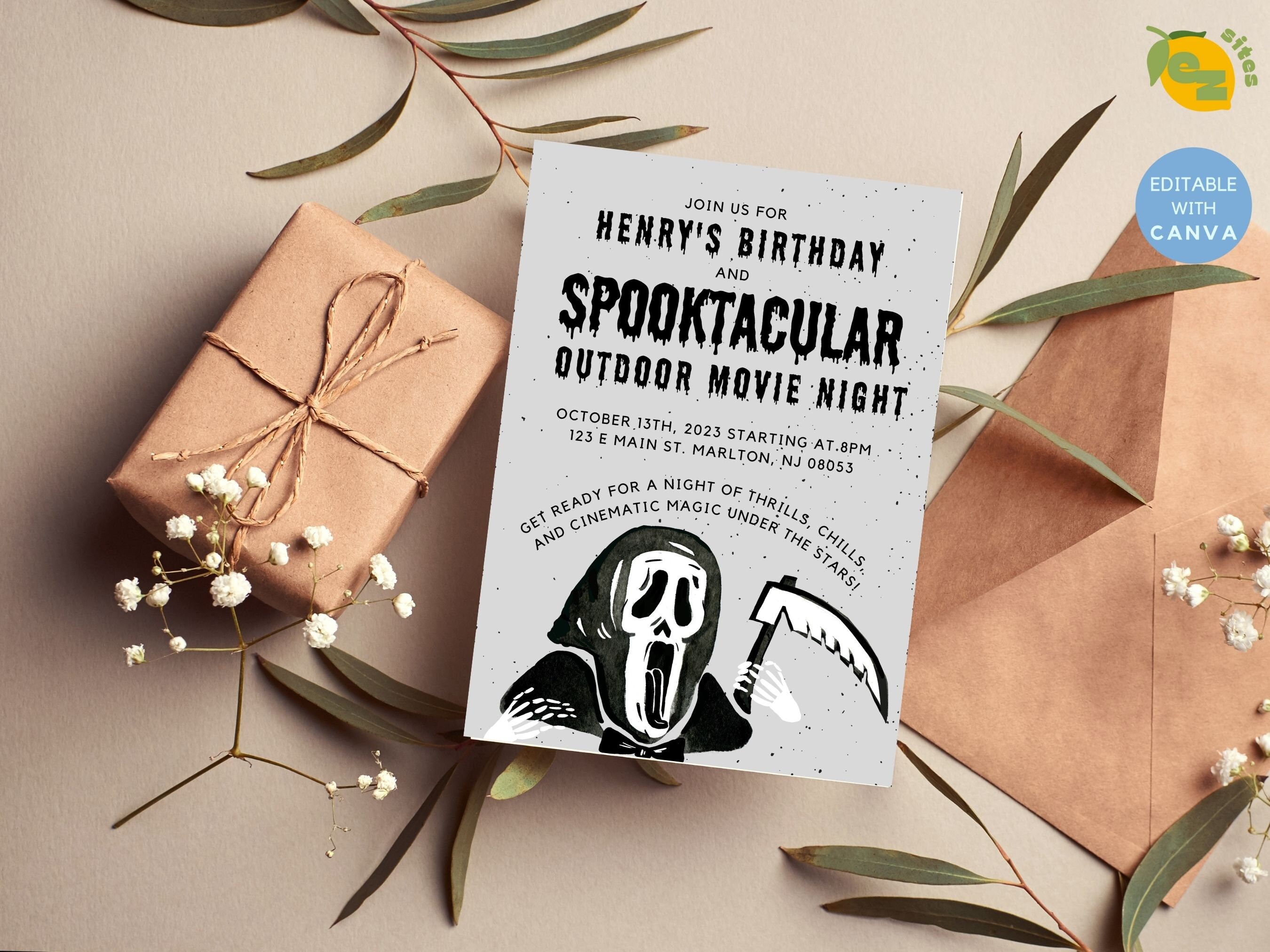 Spooktacular Horror Movie Birthday Invitation | Editable Halloween ...