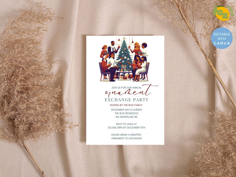 Christmas Ornament Exchange Invitation: Editable Holiday Party Template ...