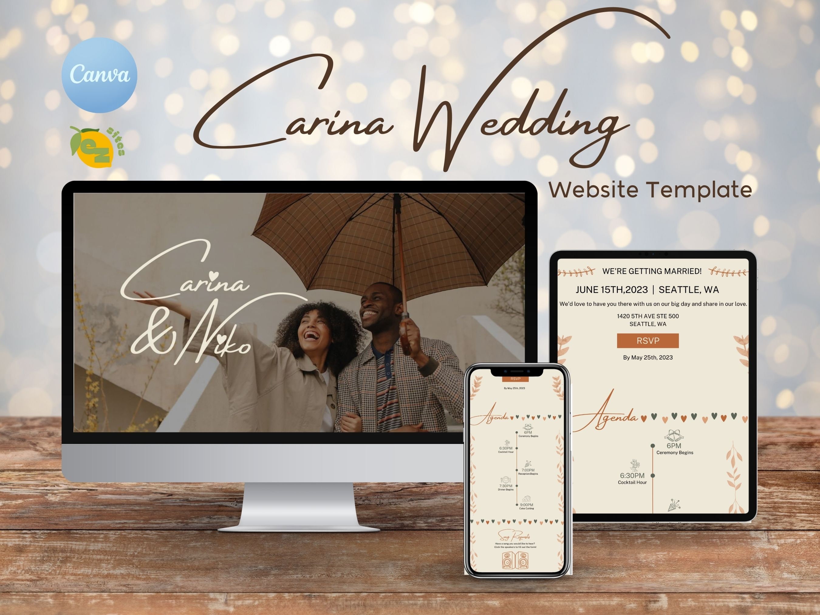 Carina Wedding Canva Website Template | Boho Editable Wedding Website ...