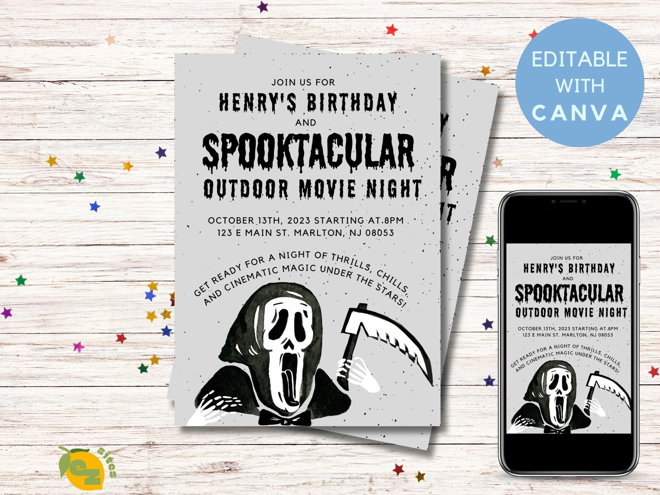 Spooktacular Horror Movie Birthday Invitation | Editable Halloween ...
