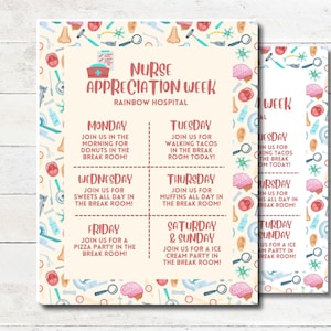 Editable Nurse Appreciation Week Itinerary Flyer (canva Edit, Printable ...