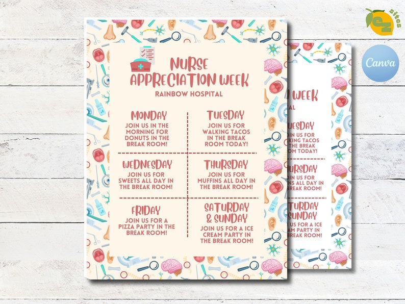 Editable Nurse Appreciation Week Itinerary Flyer | Nurse's Week Event ...