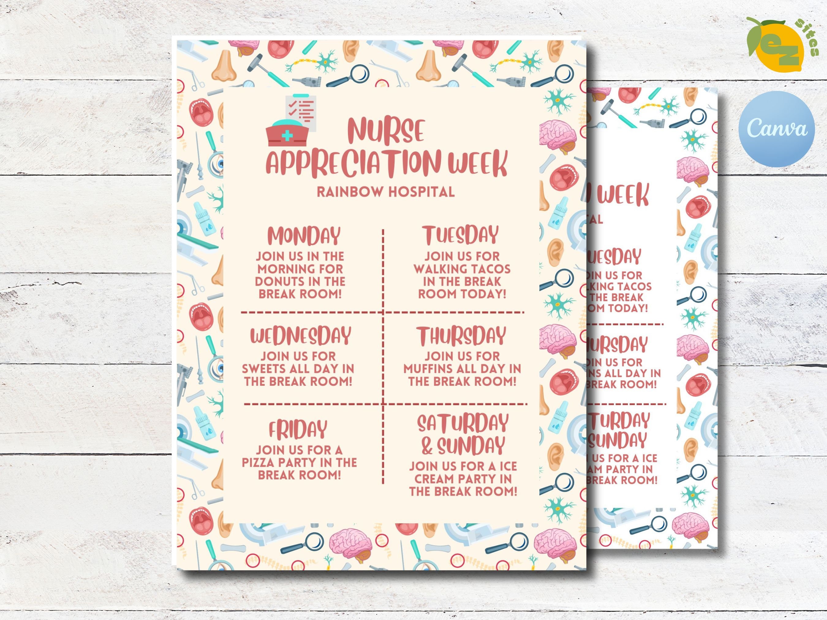 Editable Nurse Appreciation Week Itinerary Flyer | Nurse's Week Event ...