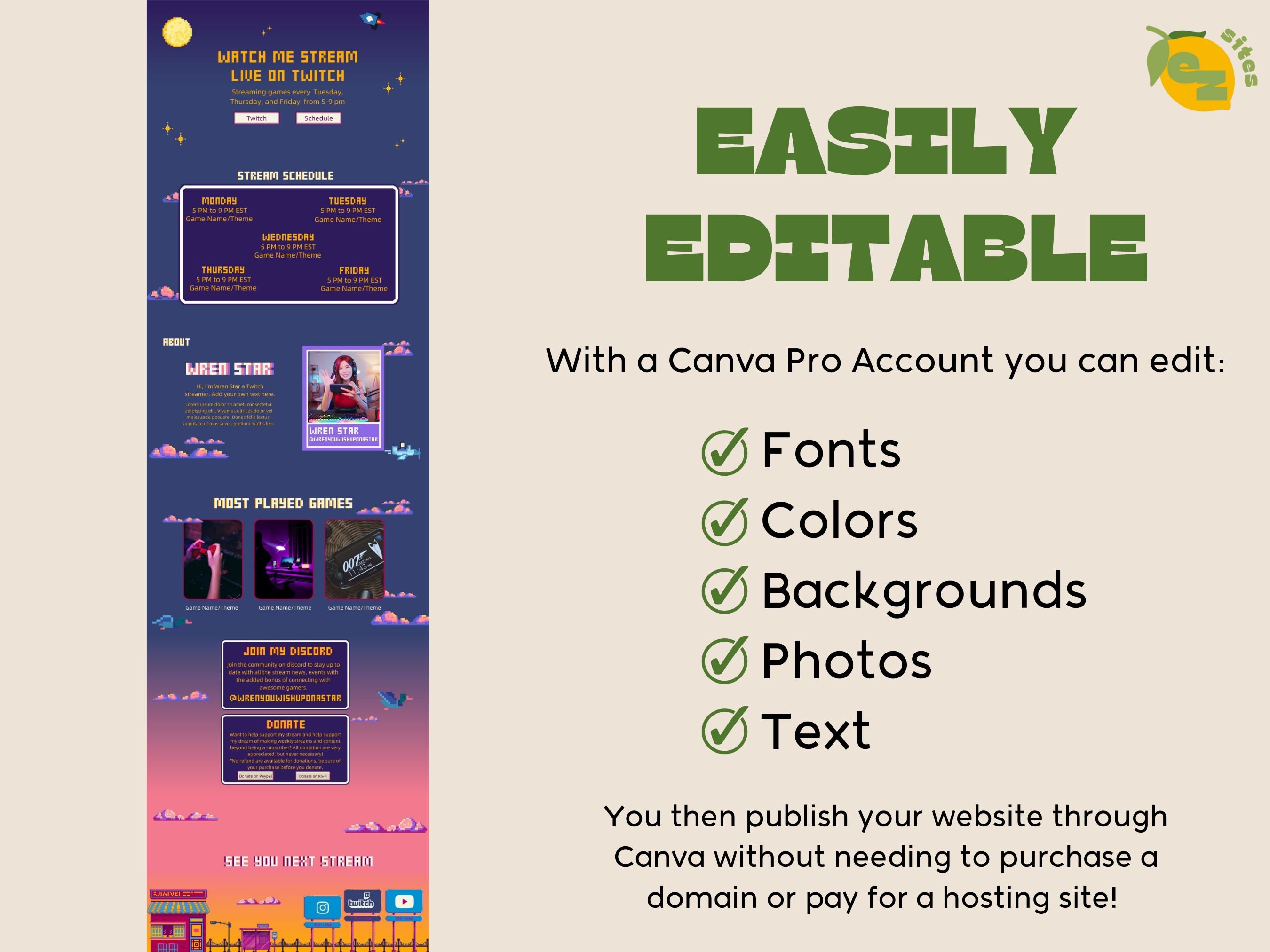 Pixel Life Canva Gaming Website Template | Life Stream Twitch Creator ...