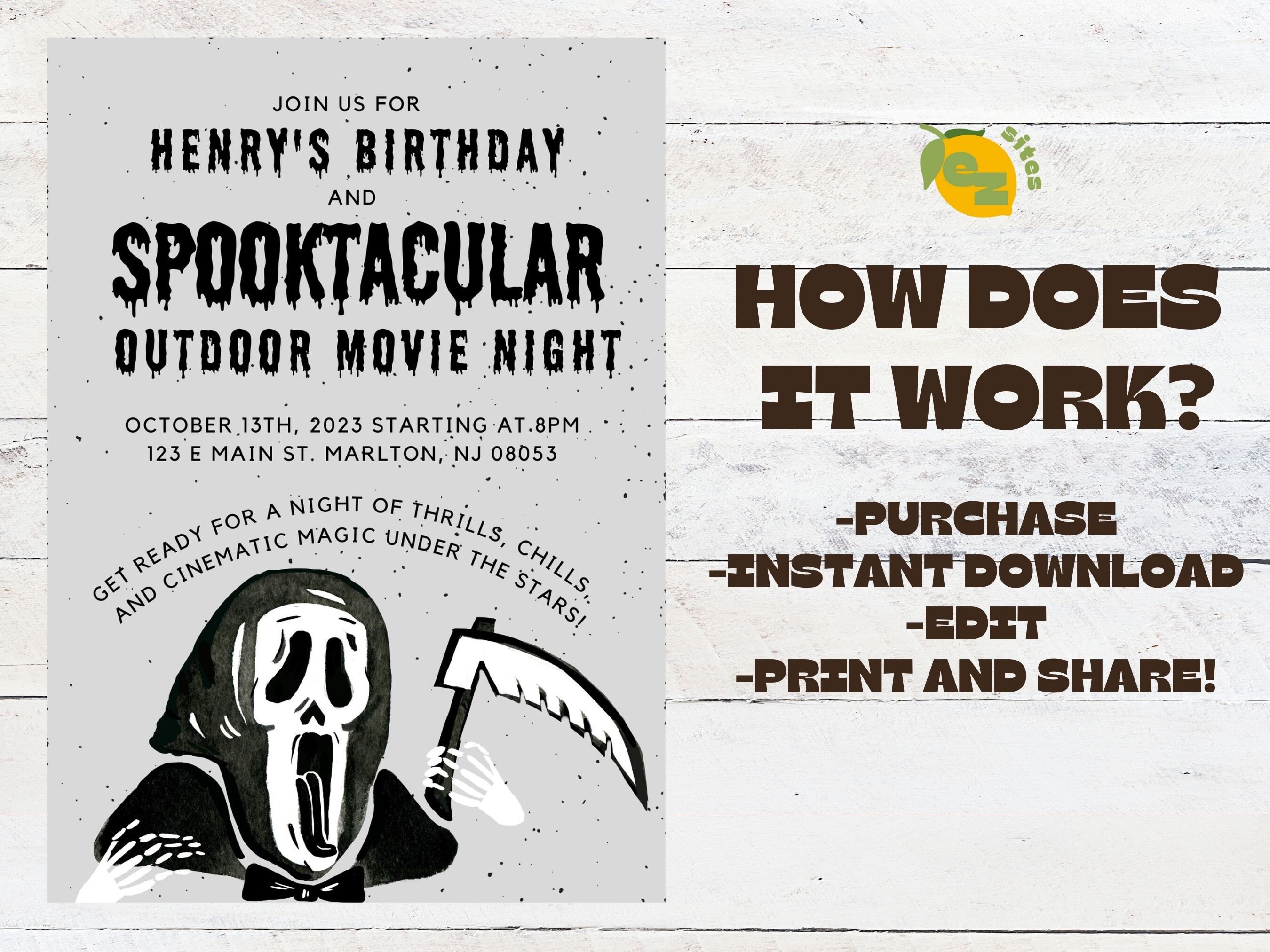 Spooktacular Horror Movie Birthday Invitation | Editable Halloween ...
