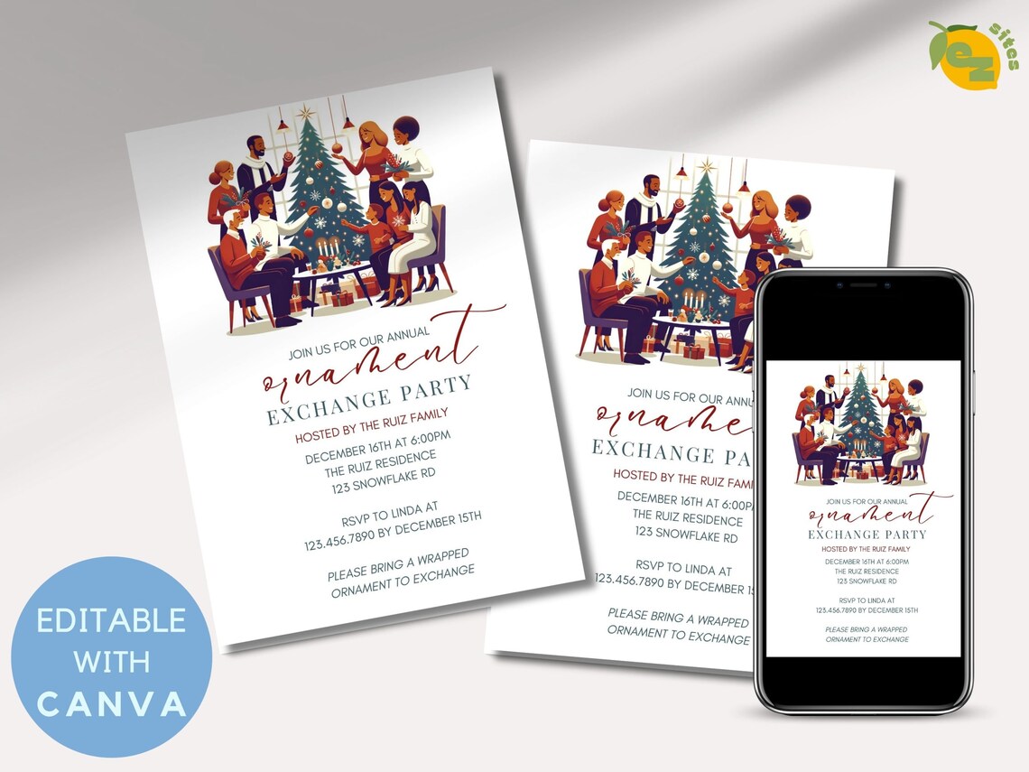 Ornament Christmas Party Invitation Editable Holiday Ornament Exchange ...
