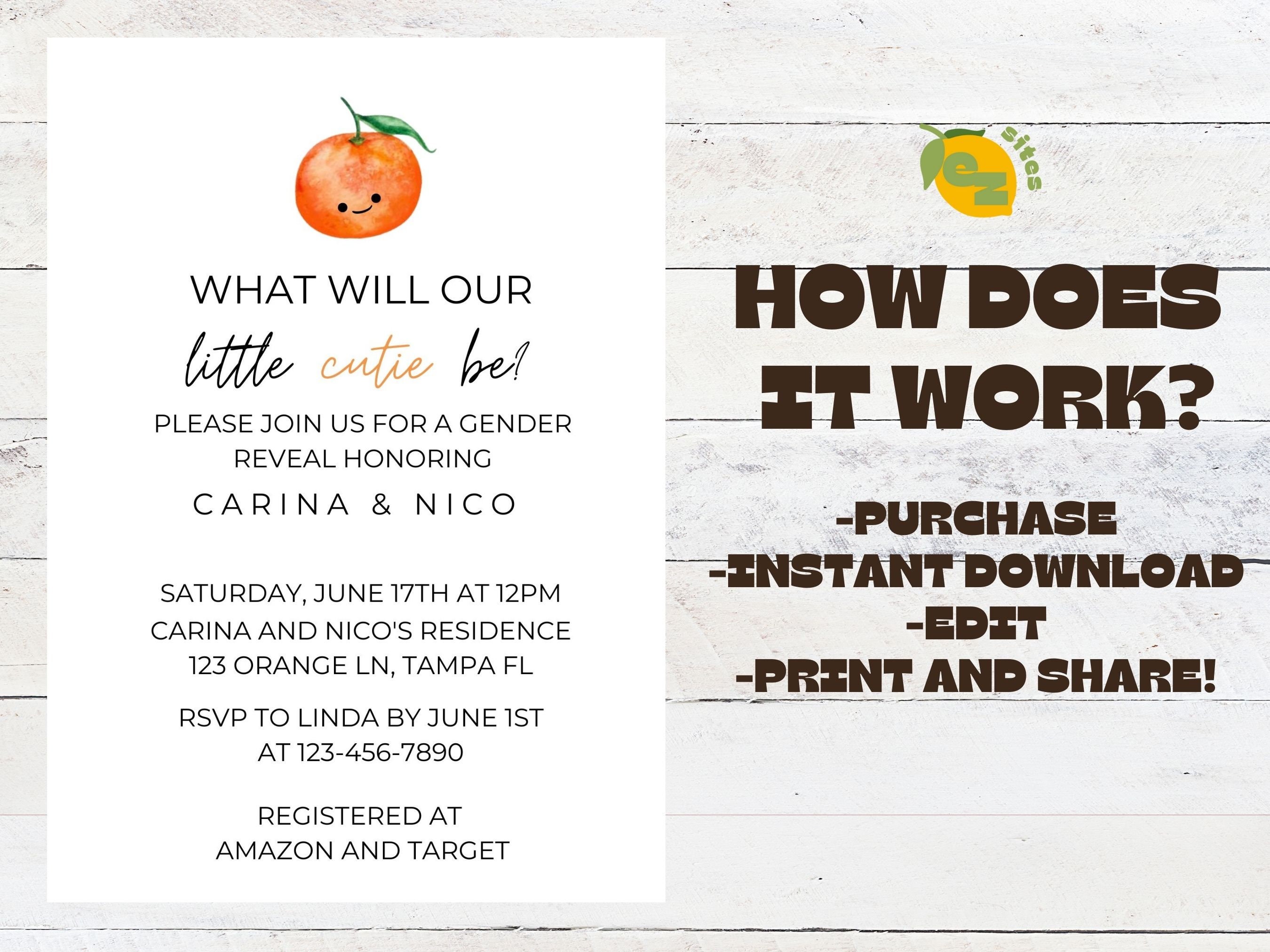 Editable Orange Gender Reveal Invitation What Will Cutie Be - Etsy