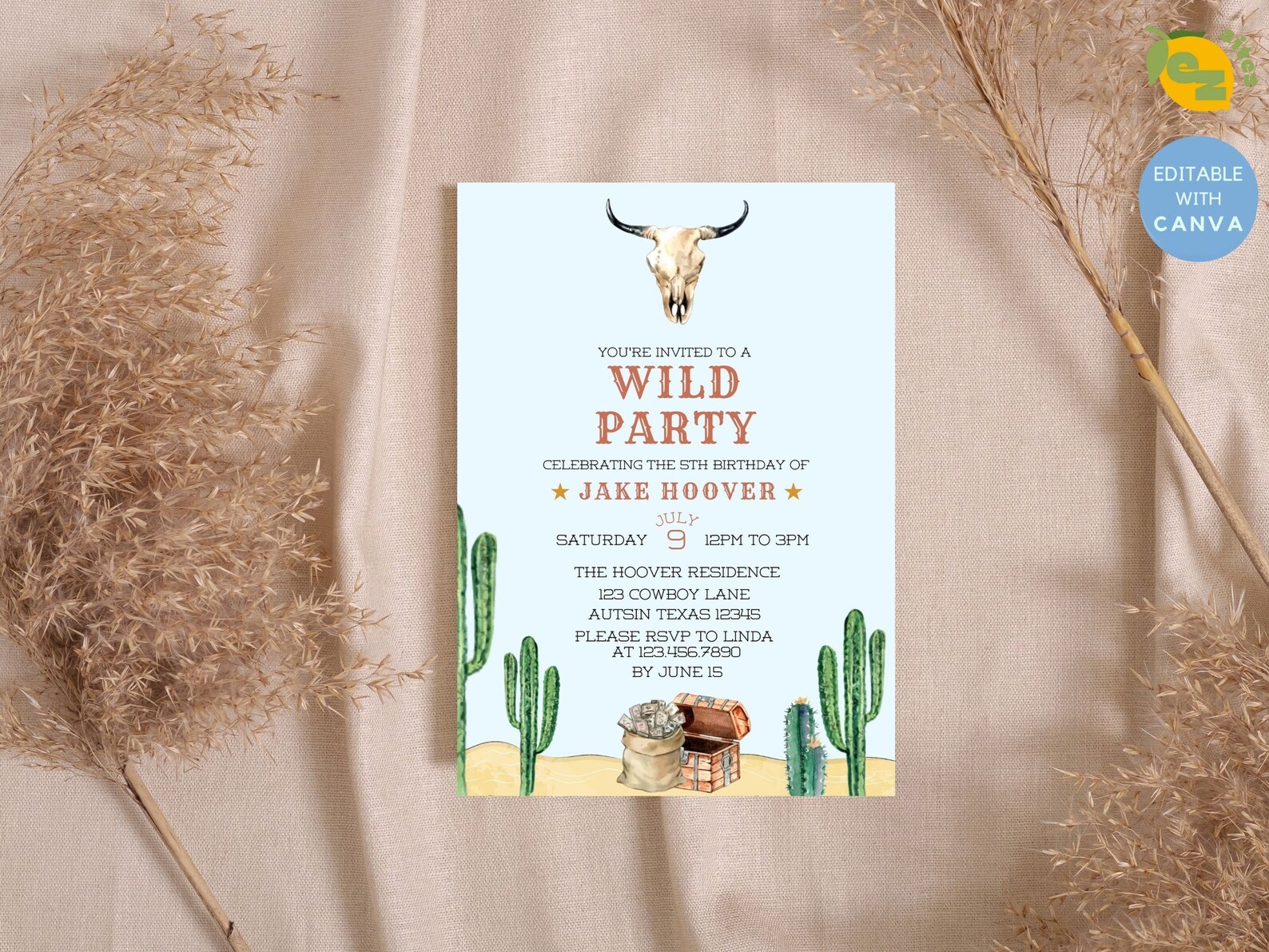 Wild West Birthday Invitation: Cowboy Party Template (canva Template ...