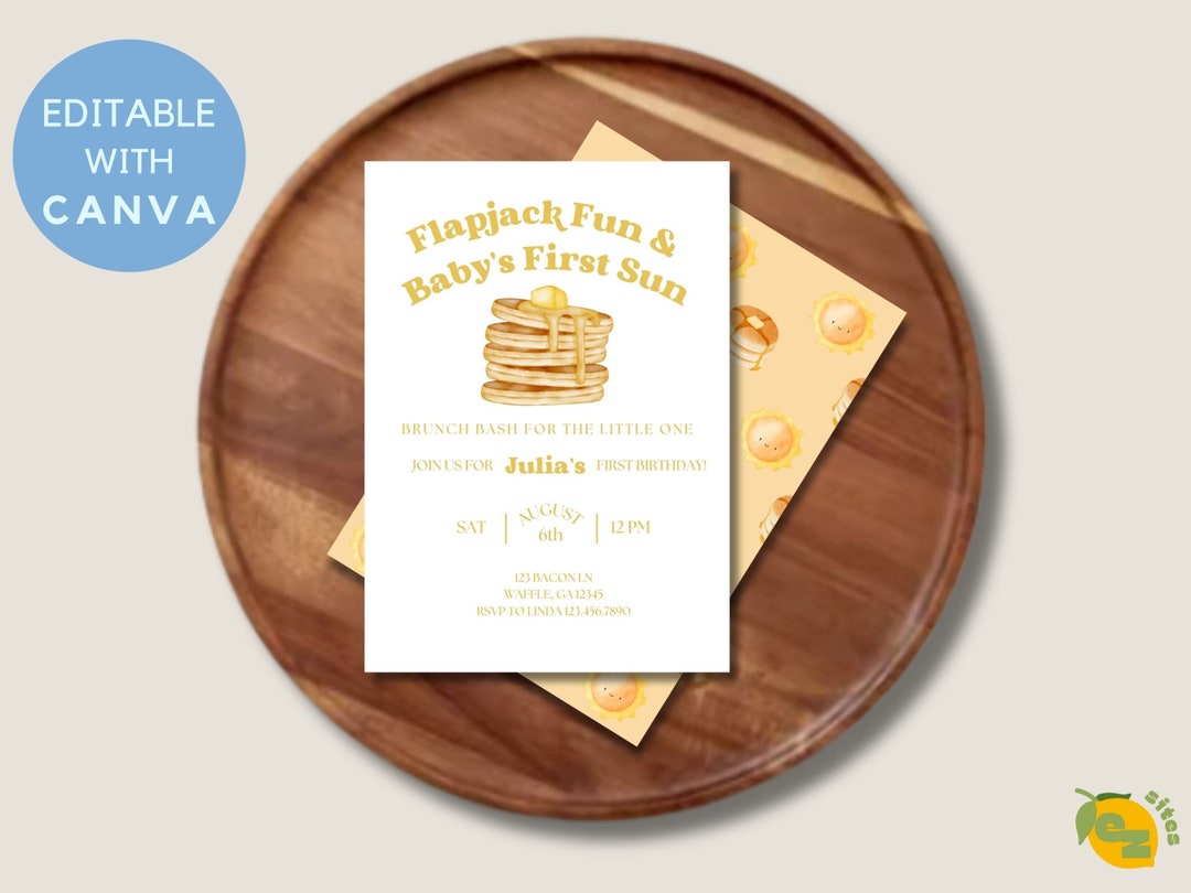 Pancake First Birthday Invitation: Breakfast Brunch Party (canva ...