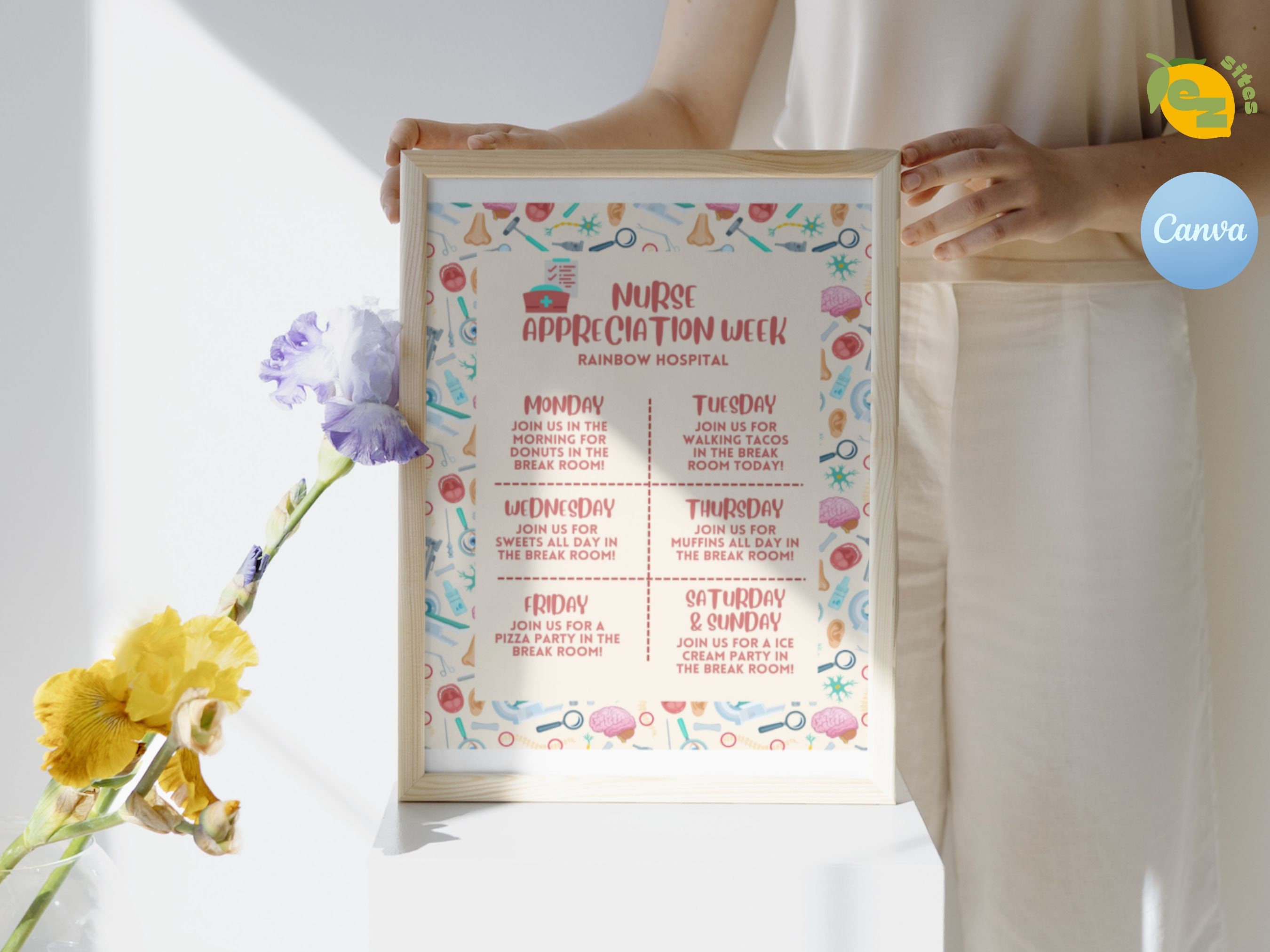 Editable Nurse Appreciation Week Itinerary Flyer (canva Edit, Printable ...